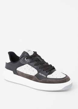 Balmain B-Court Flip sneaker van kalfsleer met suède details • Zwart ...