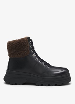 BOSS Foster veterboot van leer met imitatiebont details • Zwart • de ...