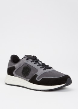 BOSS Vinston Runner sneaker van suède met mesh details • Donkergrijs ...