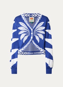 Farm Rio Blue Palm fijngebreid vest met bladprint • Royalblauw • de ...