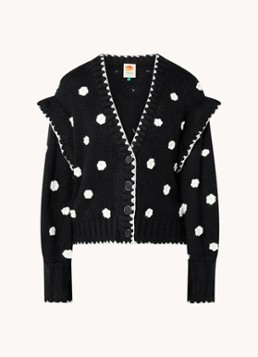 Farm Rio Grofgebreid vest met bloemborduring en ballonmouw • Zwart • de ...