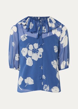 L.K.Bennett Rumi blouse met bloemenprint en volant • Kobaltblauw • de ...