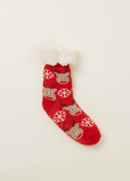 Taubert Rudolf kerstsokken met teddy voering en anti-slip • Rood • de ...