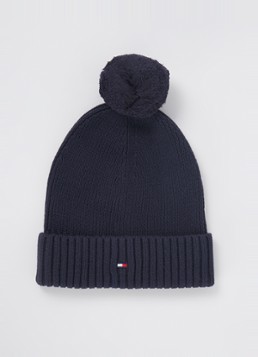 Tommy Hilfiger Essential Pom Pom gebreide muts met logo • Donkerblauw ...
