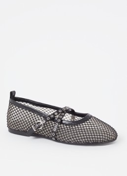 Toral Vilma ballerina van mesh met strass en leren details • Zwart • de ...