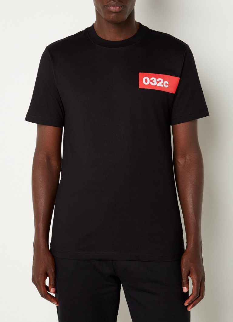 032c Taped T-shirt van biologisch katoen met logoborduring • Zwart • de Bijenkorf