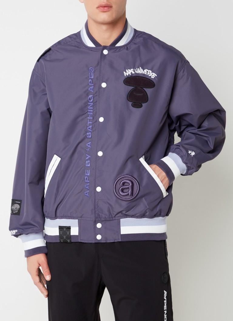 Aape Baseball jack met logo- en backprint • Staalblauw • de Bijenkorf