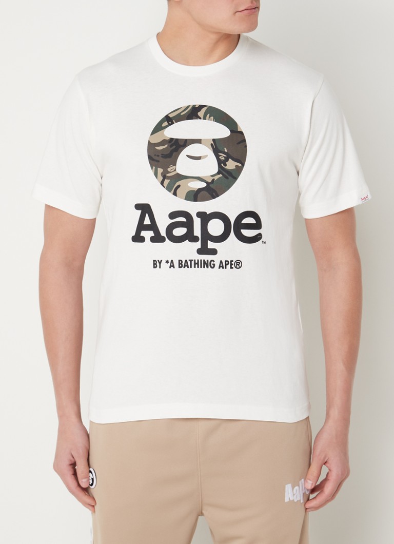 Aape Moonface T-shirt met front- en backprint • Ivoor • de Bijenkorf