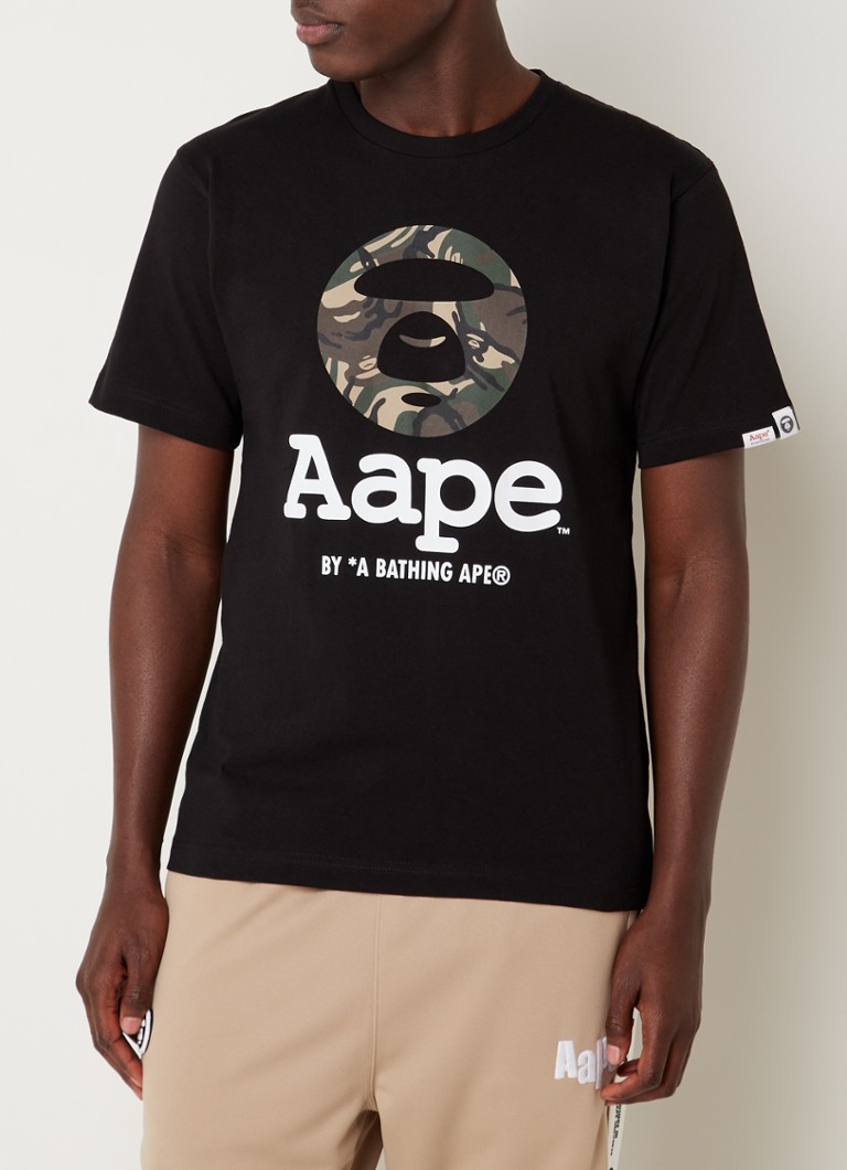 Aape Moonface T-shirt met front- en backprint • Zwart • de Bijenkorf