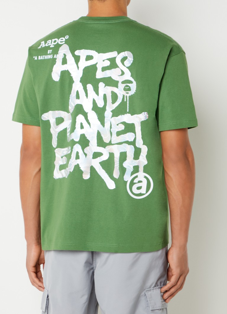 Aape T-shirt met logo- en backprint • Donkergroen • de Bijenkorf