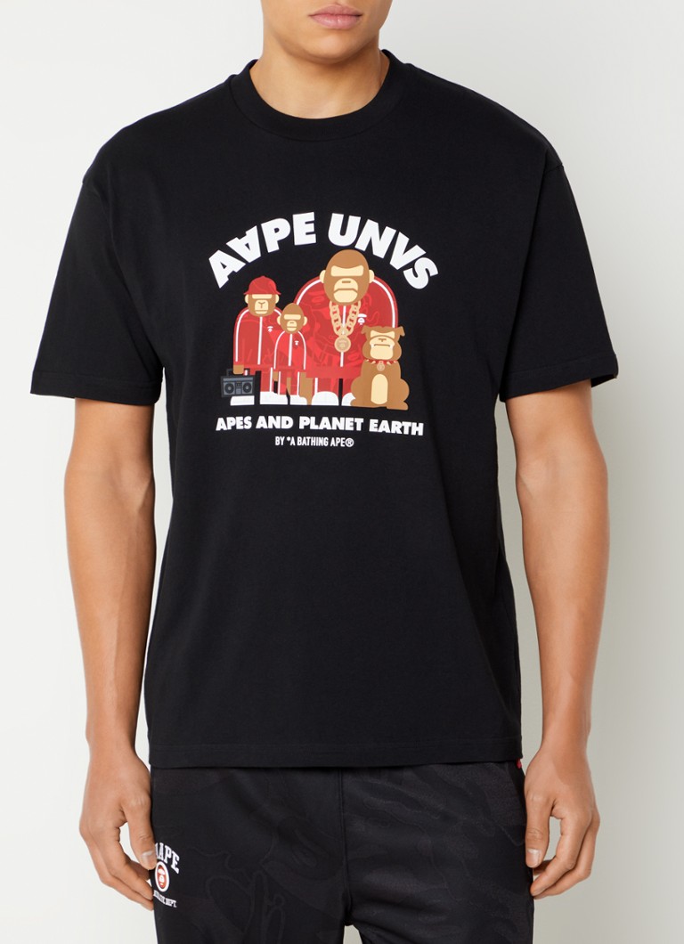 Aape T-shirt met logo- en backprint • Zwart • de Bijenkorf