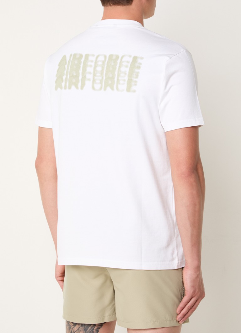 Airforce T-shirt van biologisch katoen met logo- en backprint • Wit • de Bijenkorf