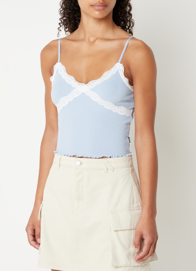 America Today Gillian spaghetti top met kant • Lichtblauw • de Bijenkorf