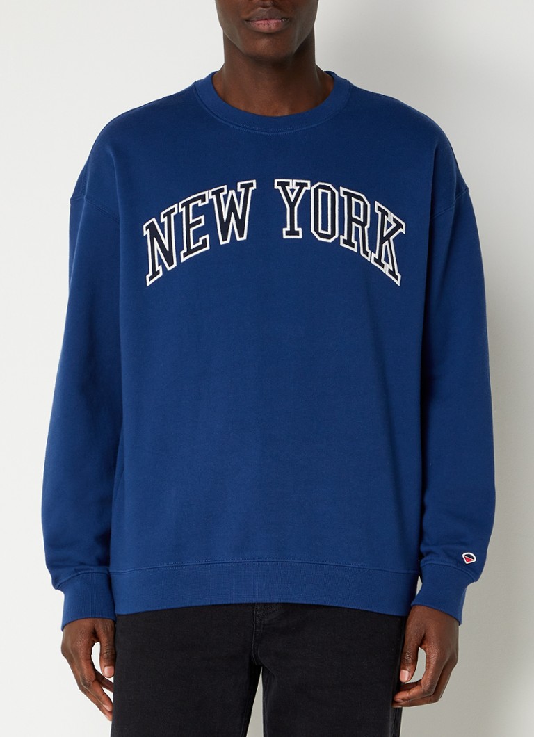 America Today Saul sweater met logoborduring • Blauw • de Bijenkorf