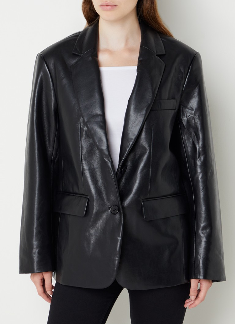 Anine Bing Classic oversized blazer van imitatieleer • Zwart • de Bijenkorf