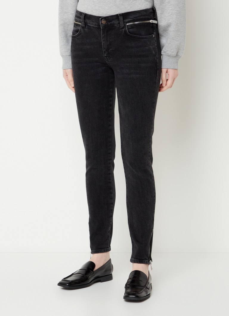 Anine Bing Jax mid waist skinny jeans met gekleurde wassing • Zwart ...