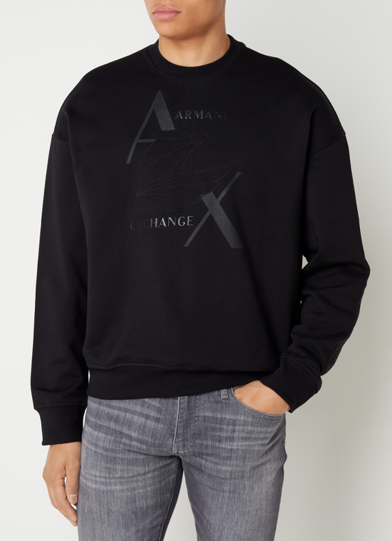 Armani Exchange Oversized sweater met print en logoborduring • Zwart ...