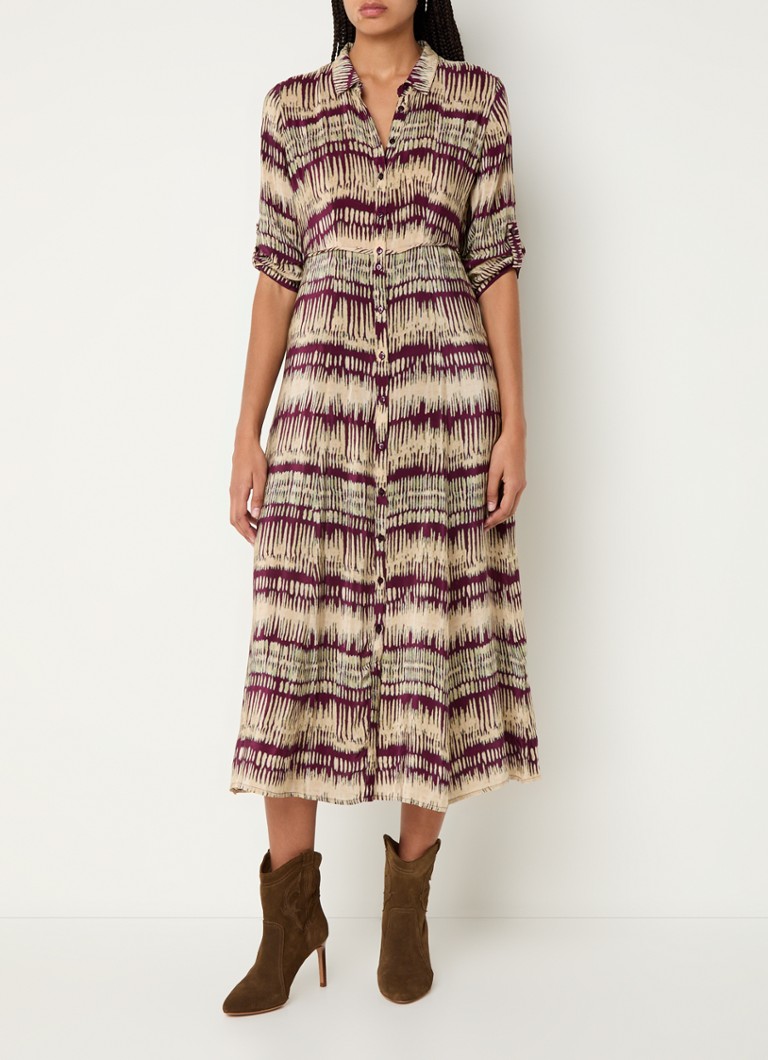 ba&sh Artemis midi blouse jurk met print • Aubergine • de Bijenkorf