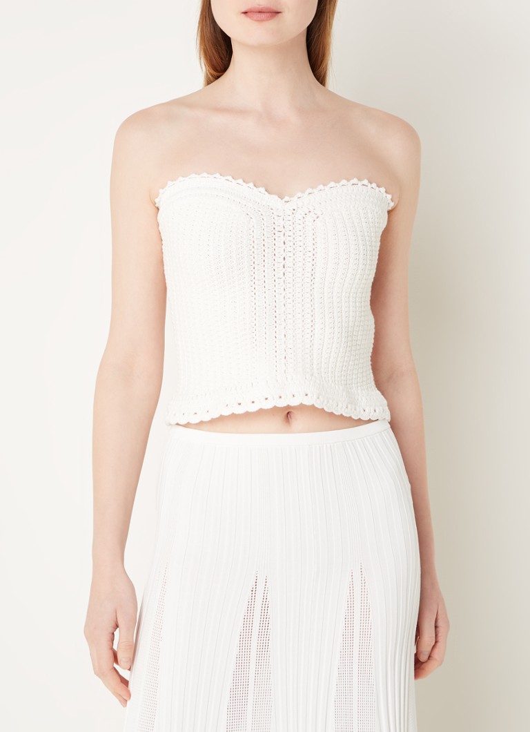 ba&sh Cesar fijngebreide strapless crop top met stretch • Wit • de ...