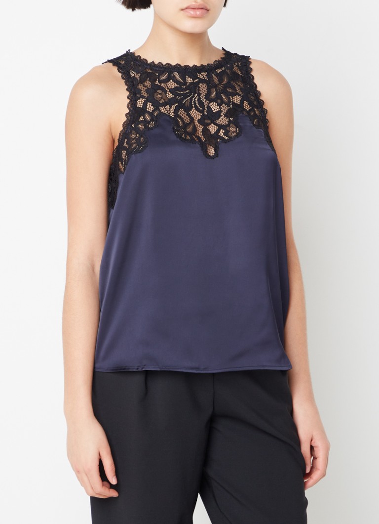 ba&sh Clea top van satijn met kant • Donkerblauw • de Bijenkorf