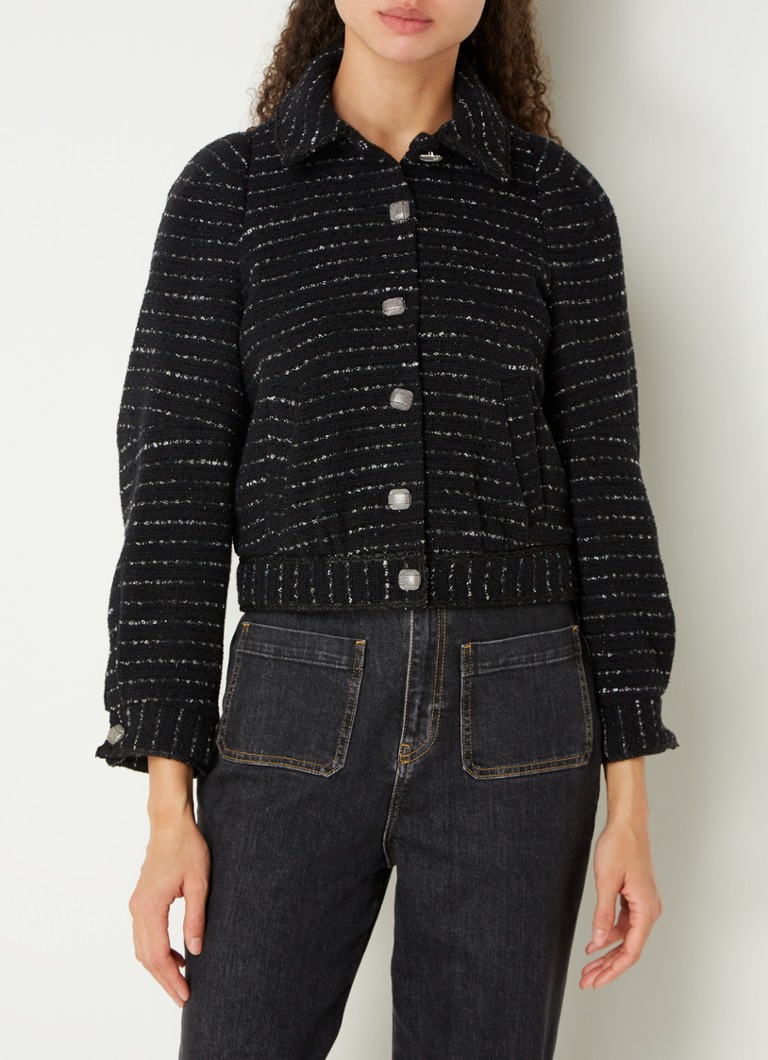 Ba&sh Logan cropped blazer van tweed met lurex • Zwart • de Bijenkorf
