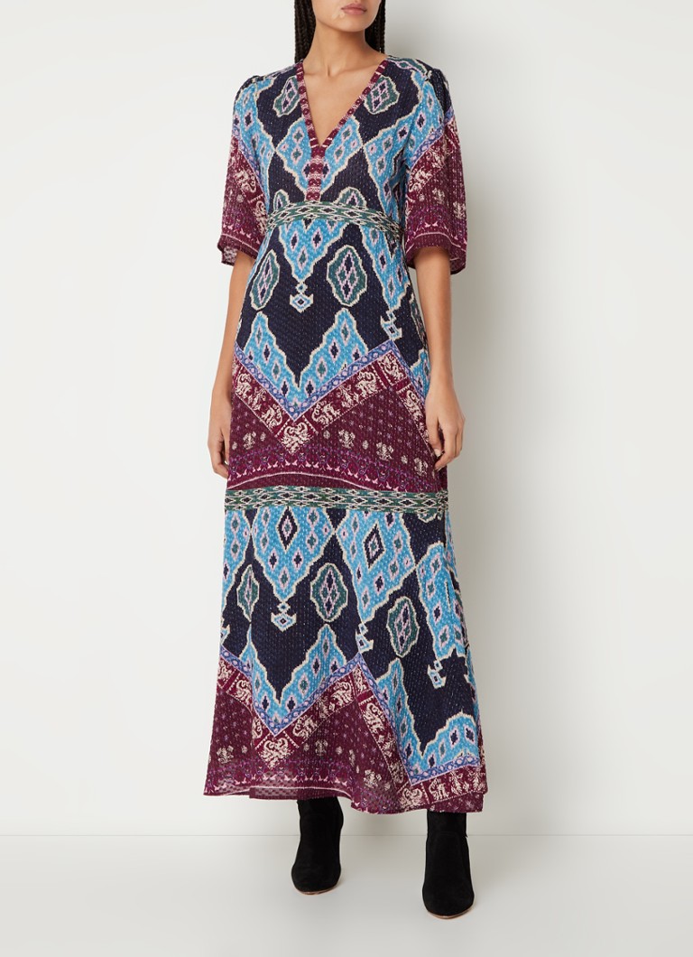 ba&sh Mahina maxi jurk met print en structuur • Donkerblauw • de Bijenkorf