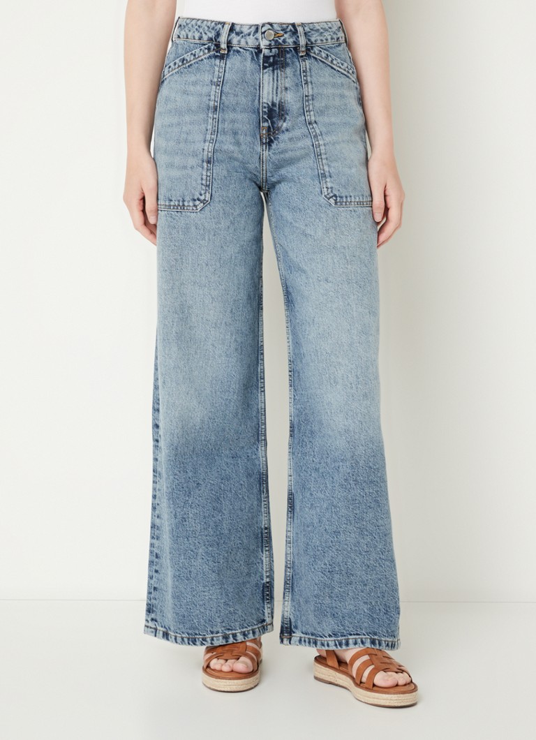 Ba&sh Mellou high waist wide leg jeans met verwassen afwerking • Indigo ...
