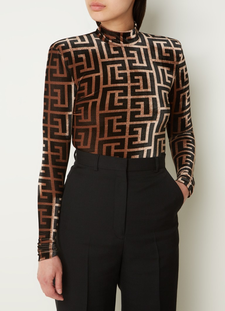 Balmain Top van fluweel met logoprint • Lichtbruin • de Bijenkorf