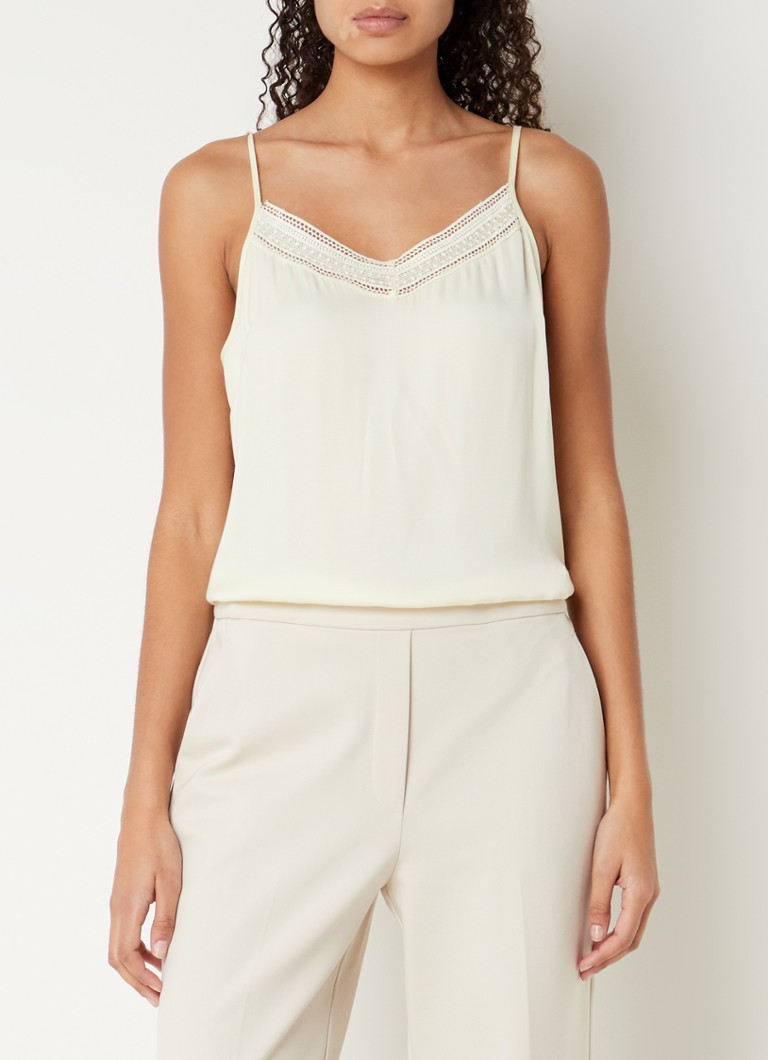 Beaumont Mouwloze top van satijn met kant • Geel • de Bijenkorf