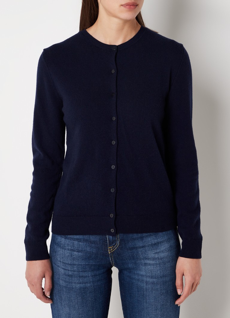 Benetton Fijngebreid vest van wol met ronde hals • Donkerblauw • de ...