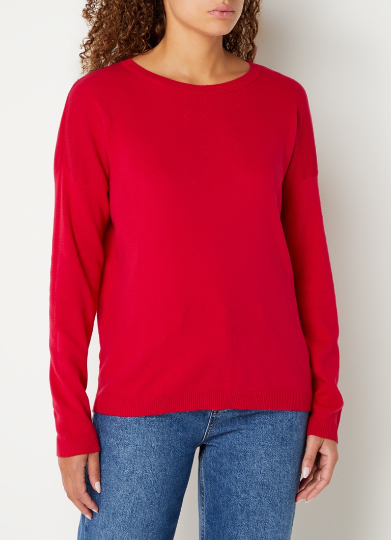 Benetton Fijngebreide pullover met ronde hals • Donkerrood • de Bijenkorf