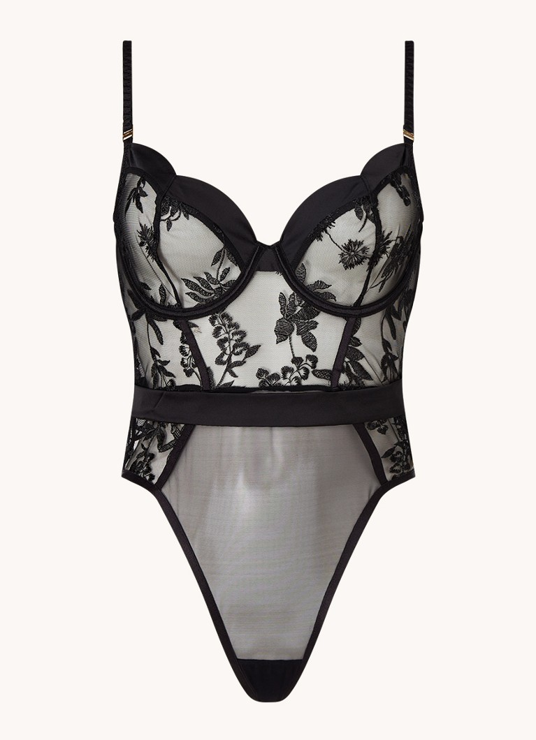 Bluebella Cassandra stringbody van mesh met beugel en borduring • Zwart ...
