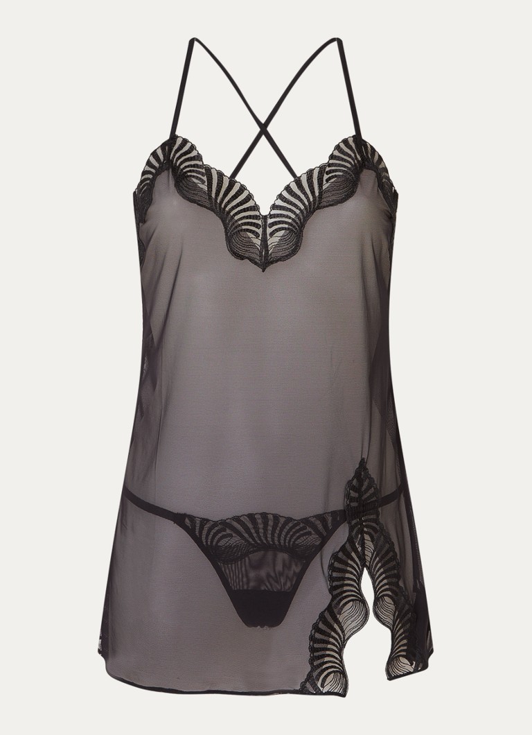 Bluebella Trista babydoll set van mesh met string • Zwart • de Bijenkorf