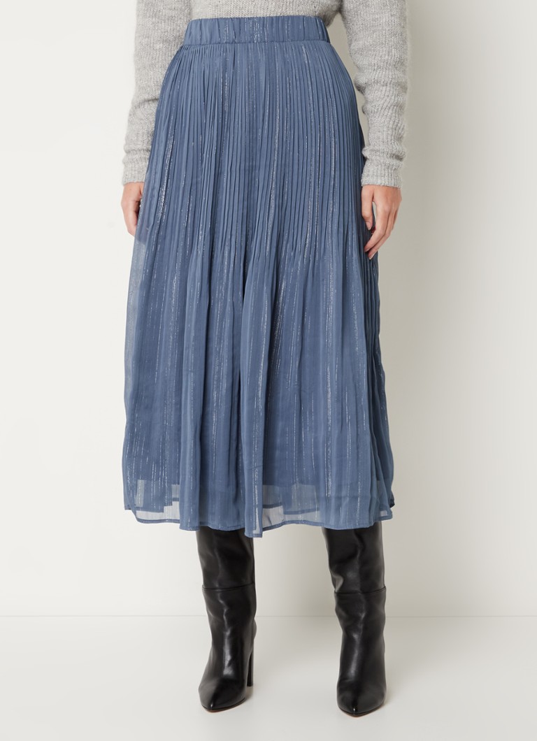 Bruuns Bazaar Senna midi rok met plissé • Staalblauw • de Bijenkorf