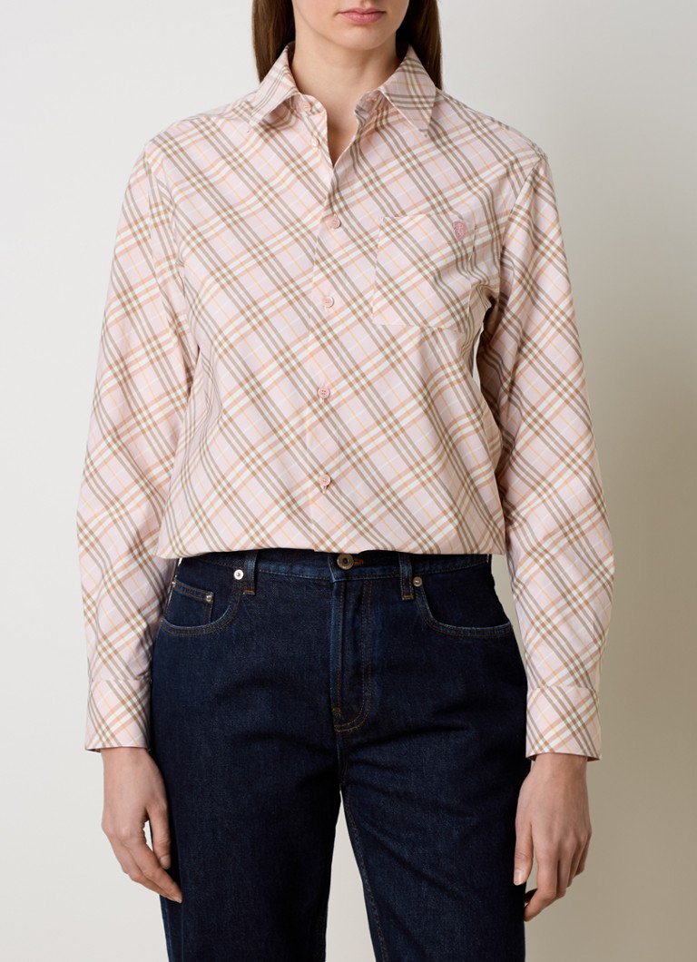 Burberry Blouse met ruitdessin en borstzak • Lichtroze • de Bijenkorf