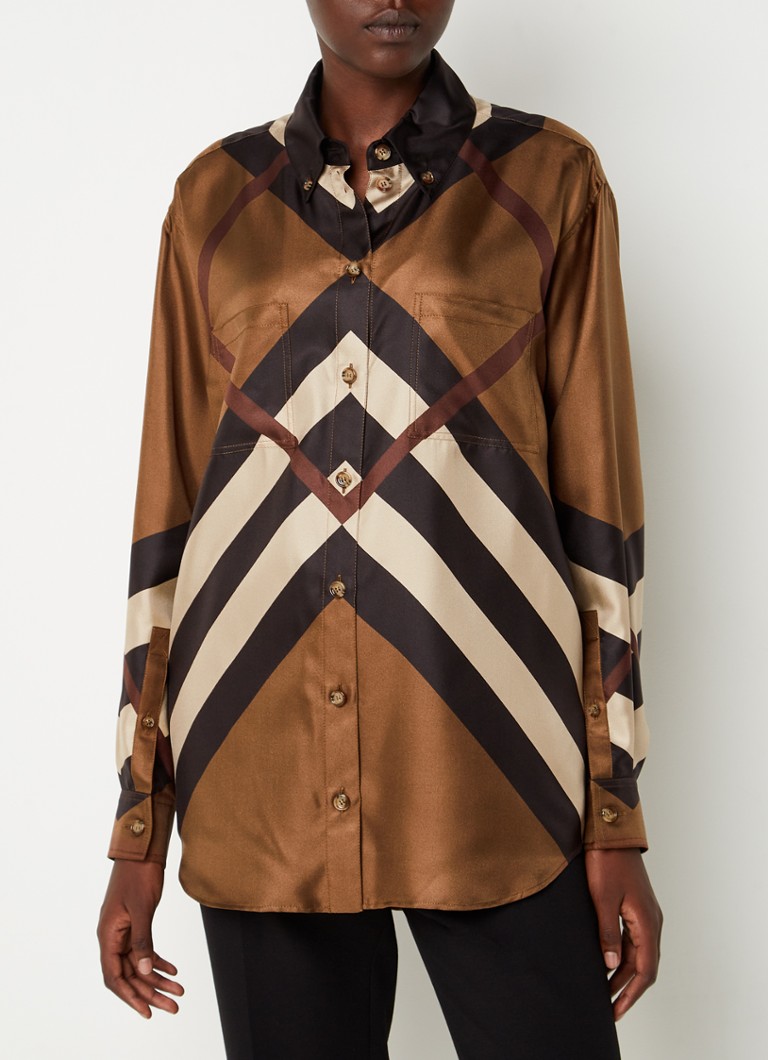 Burberry Ivanna blouse van zijde met ruitdessin • Bruin • de Bijenkorf