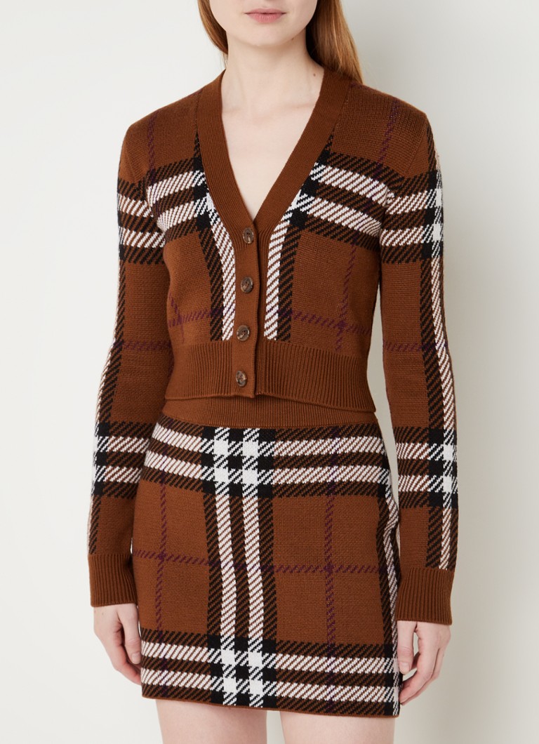Burberry Keelan fijngebreid cropped vest in wolblend met ruitdessin ...