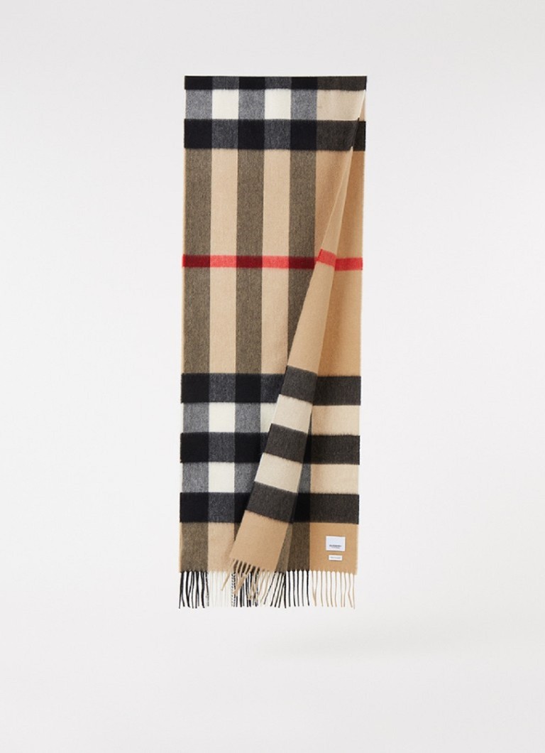 BURBERRY Mega Check sjaal van kasjmier 200 x 35 cm • Beige • de Bijenkorf