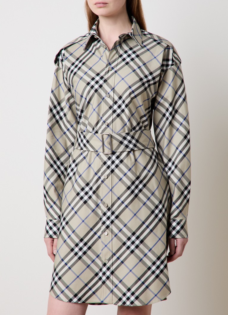 Burberry Mini blousejurk met ruitdessin en ceintuur • Grijs • de Bijenkorf