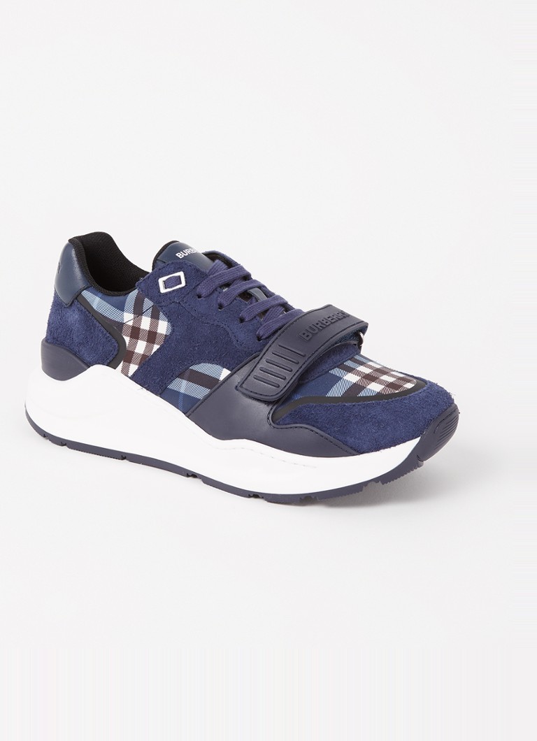 Burberry Ramsey sneaker met kalfsleren details • Blauw • de Bijenkorf