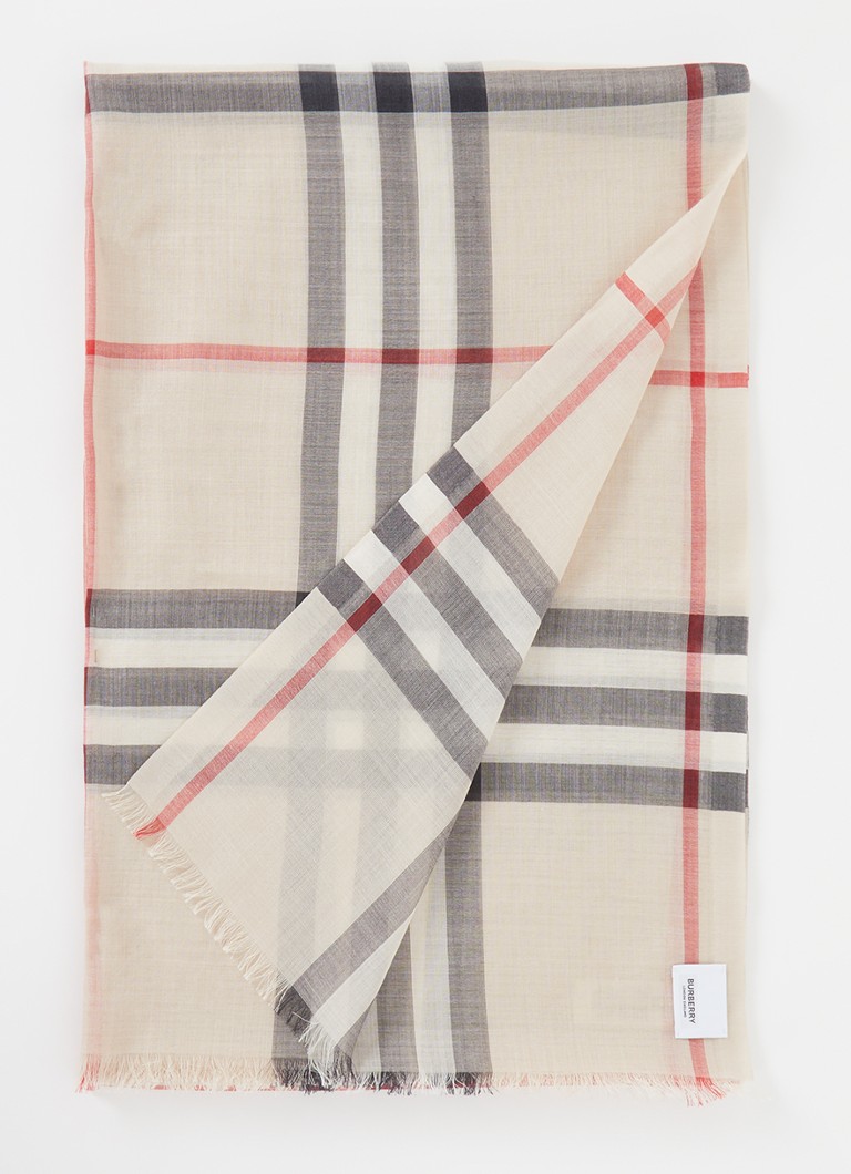 Burberry Sjaal in zijdeblend met ruitdessin 220 x 70 cm • Creme • de Bijenkorf
