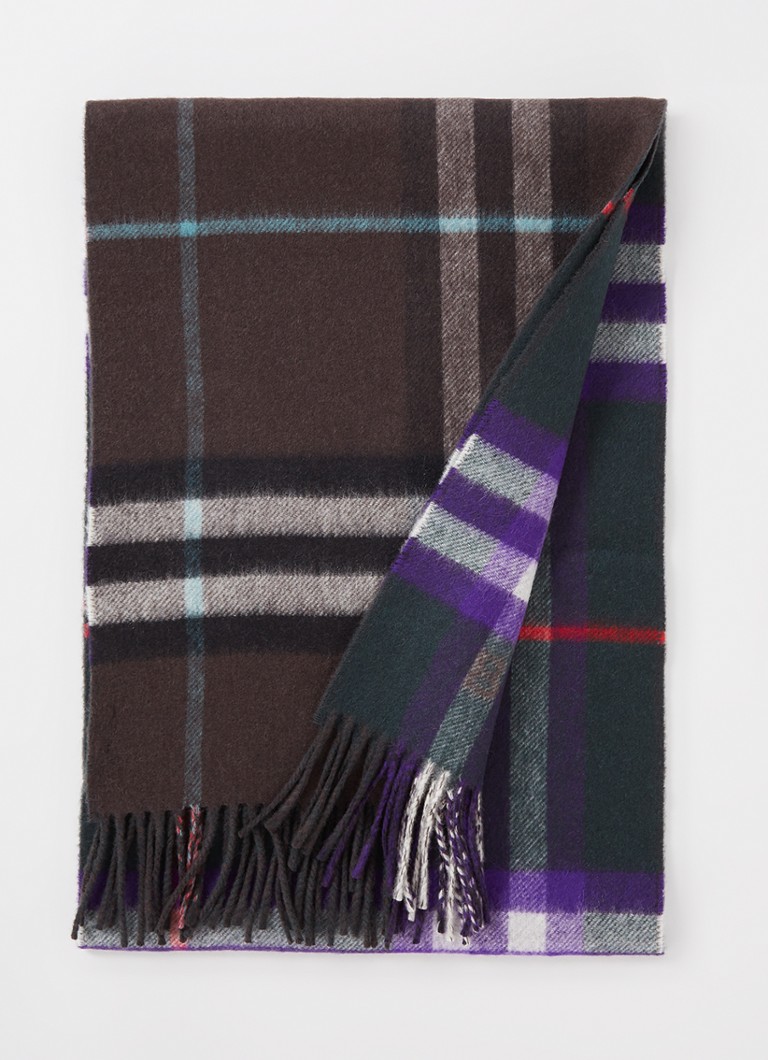 Burberry Sjaal van kasjmier met ruitdessin en logo 170 x 30 cm • Donkerbruin • de Bijenkorf