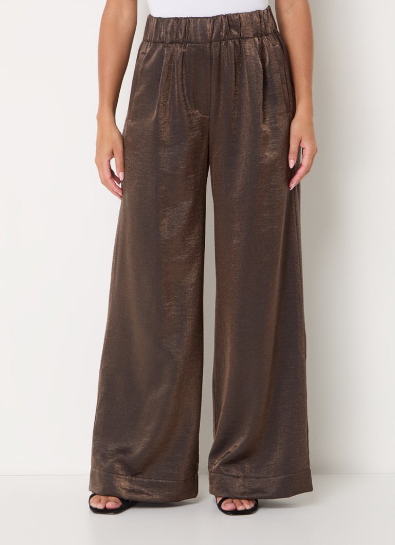 by-bar Benji high waist wide fit broek met metallic finish ...