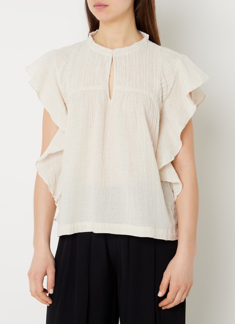 by-bar Danee Slub top met vlindermouw en keyhole • Creme • de Bijenkorf