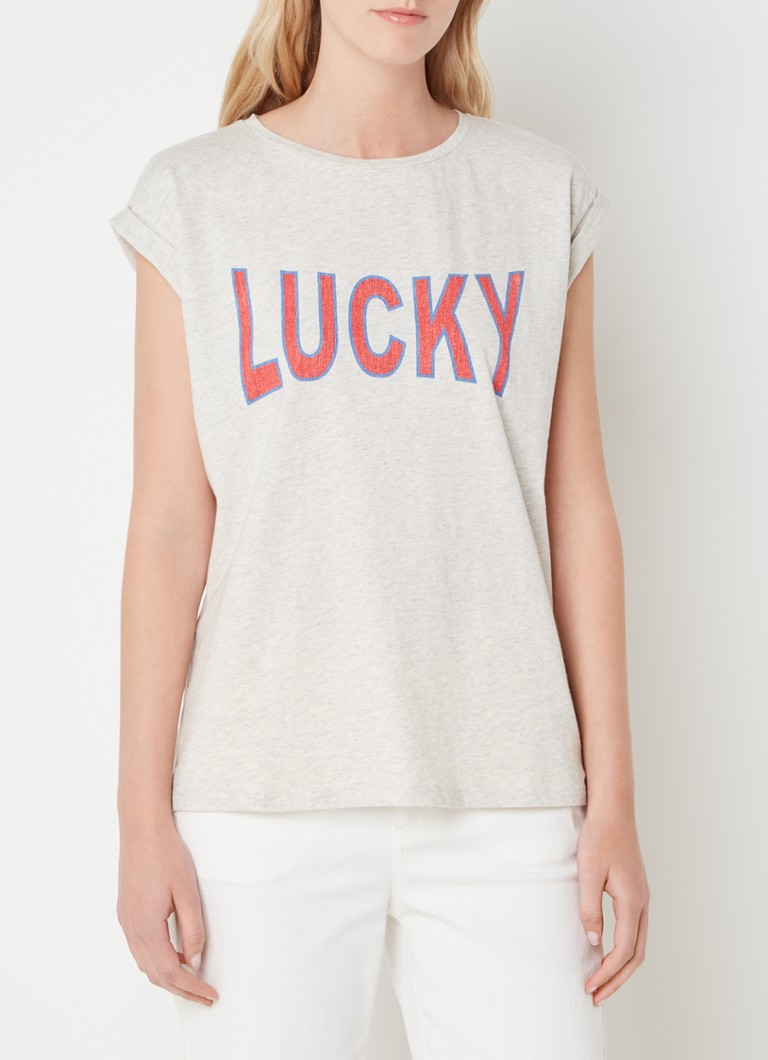 by-bar Thelma Lucky T-shirt van biologisch katoen met print • Grijsmele • de Bijenkorf