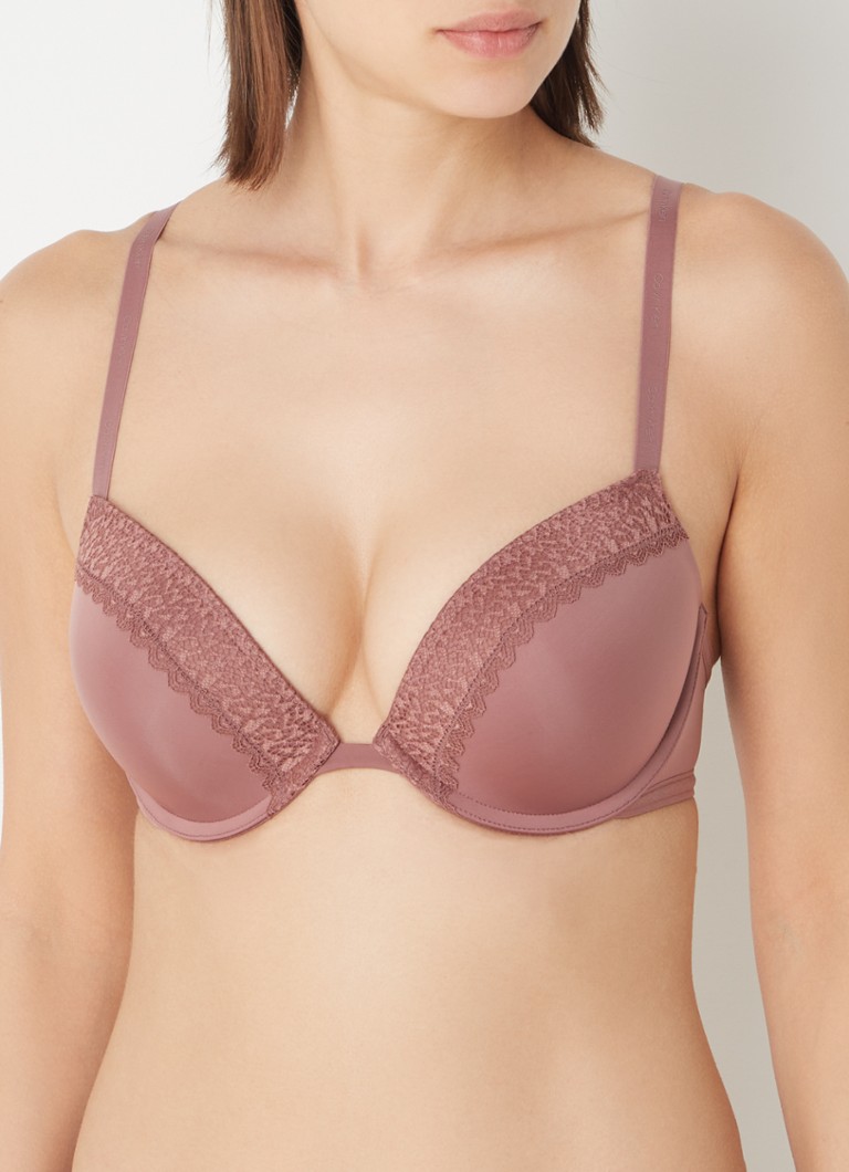 Calvin Klein Flirty plunge push-up bh met kant • Taupe • de Bijenkorf