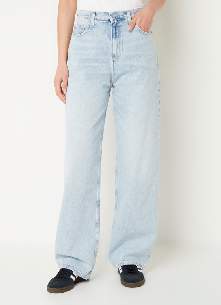 Calvin Klein High waist straight leg jeans met lichte wassing • Indigo ...