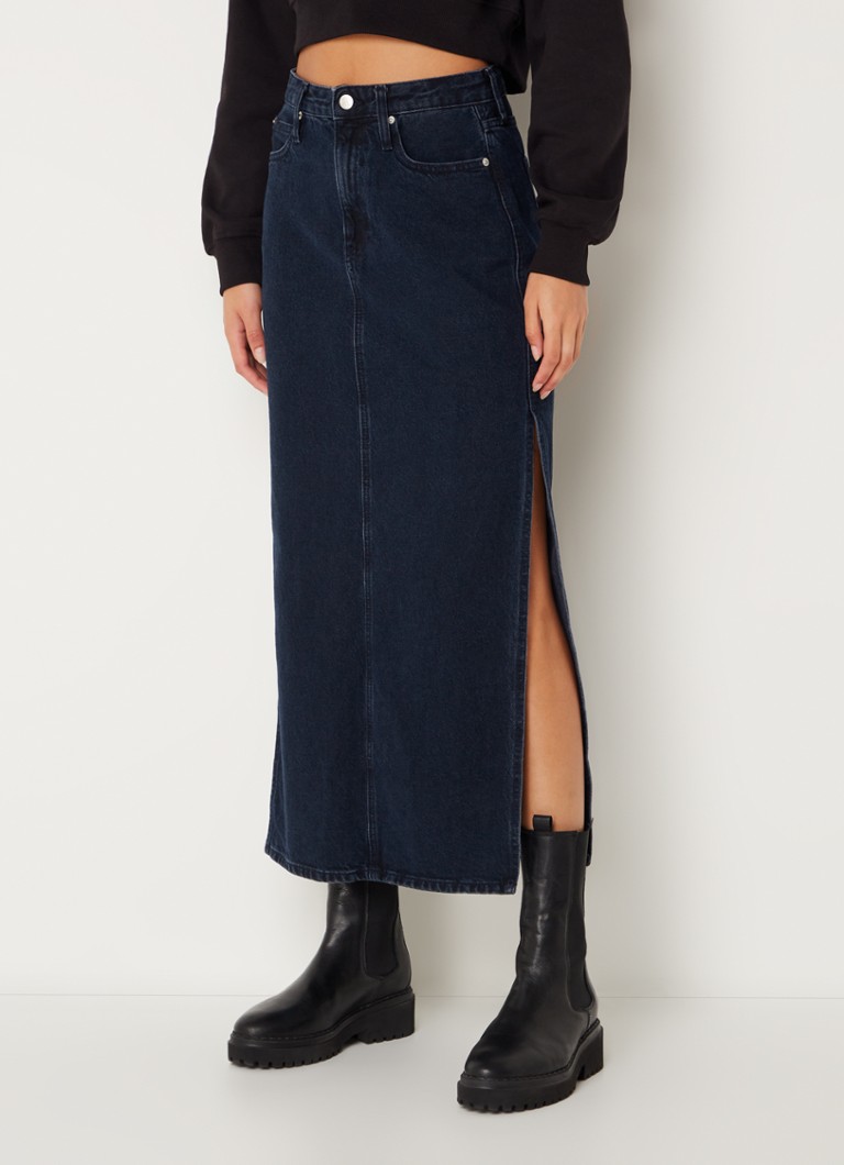 Calvin Klein Midi rok van denim met split • Indigo • de Bijenkorf