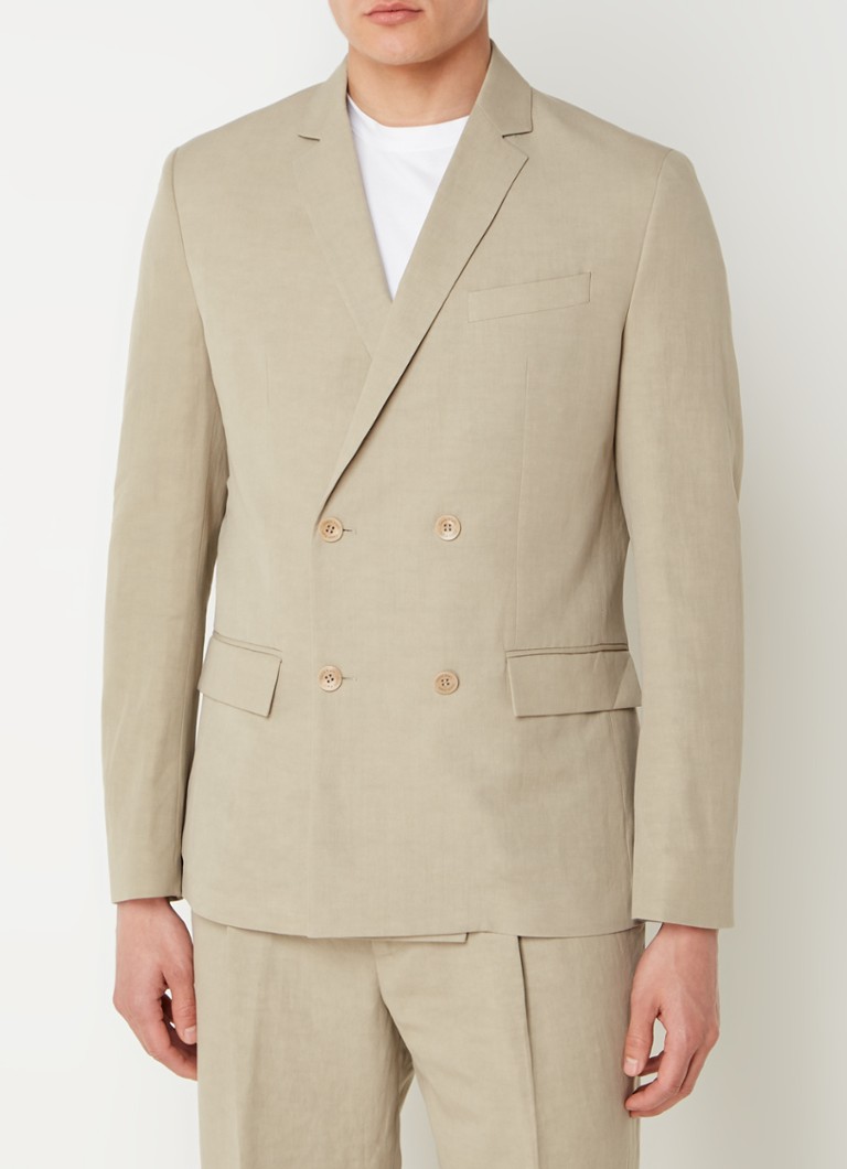 Calvin Klein Regular fit colbert in linnenblend met borstzak • Beige ...