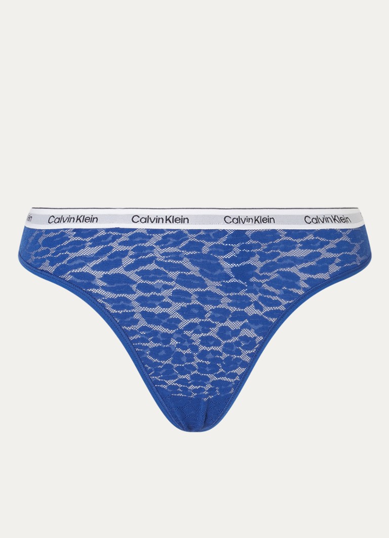 Calvin Klein String van mesh met panterprint • Blauw • de Bijenkorf